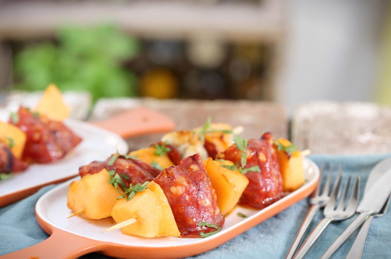 Brochettes de melon au chorizo - Le melon de nos régions